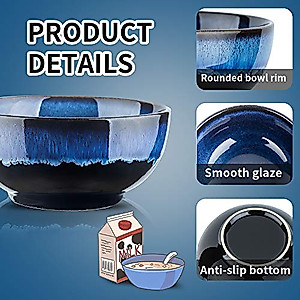 KOOV 24 Ounce Soup Bowl Set, Porcelain Cereal Bowls Microwave And Dishwasher Safe, Ceramic Kitchen Bowls For Oatmeal Breakfast, Chip, Rice, Reactive Glaze Set of 4 (Nebule Blue)