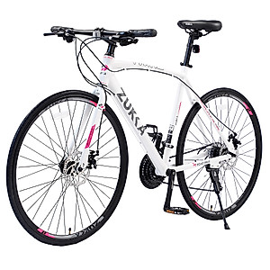 24 Speed Hybrid Bike Disc Brake 700C Road Bike for Men Women's City Bicycle (White)