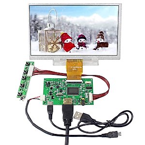 VSDISPLAY 7" 7 inch 1024x600 HD 400nit 50 pins IPS LCD Screen and HD-MI Controller Board,with Micro USB Power Cable