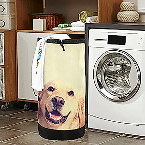 Golden Retriever Dog Laundry Bag with Shoulder Straps Laundry Backpack Bag Drawstring Closure Hanging Hamper for Camp Travel College Dorm Essentials