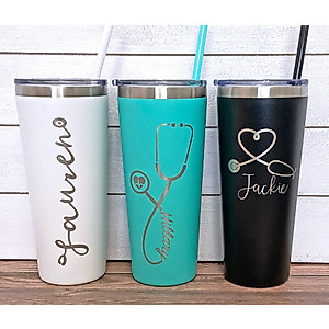 Personalized Nurse Laser Engraved 22 oz - Laser Engraved Tumbler with Straw, Stethoscope, RN, Nurse Gift, Doctor Gift, Nurse Assistant, Heartbeat, Nursing Student