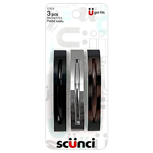 Scunci Thick Hair Open Slide Metal Barrettes 3-Pcs Per Pack (1-Pack)