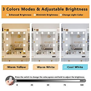 Wodeer Vanity Desk with Lighted Mirror & Power Strip,Makeup Vanity Table with RGB LED Lights & Chair,White Dressing Table Set with 7 Drawers & 2 Cabinet for Girls Women Bedroom & Dressing Room,White