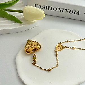 YMNLSASR Lana Necklace - LDR Necklace, Stash Necklace With Spoon, Lana Jewelry Necklace Aesthetic Heart Necklace, Snake Necklace with Spoon Necklace Pendant, Gold Rosary Style Necklace, Ash Necklace