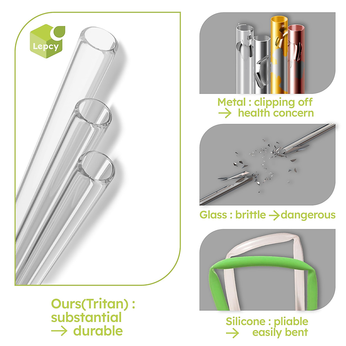 LEPCY 12 inch Reusable Straws for Stanley & Simple Modern 40 OZ Tumbler. 6 Plastic Replacement Straws + 2 Straw Cleaner Brush. Clear and BPA Free, Protective Brush Handle Protects Your Finger