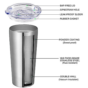 VEGOND 20oz Tumbler Bulk with Lid and Straw 12 Pack, Stainless Steel Vacuum Insulated Tumbler, Double Wall Coffee Cup Travel Mug, Stainless Steel