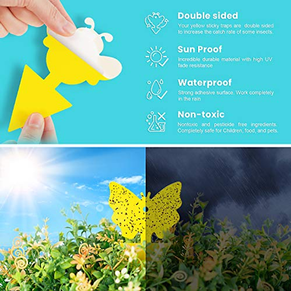 NiHome 48-Pack Yellow Sticky Traps with Twist Ties Indoor & Outdoor Plant Bug Fly Glue Catcher Nontoxic Odorless for Home Garden (Flower)