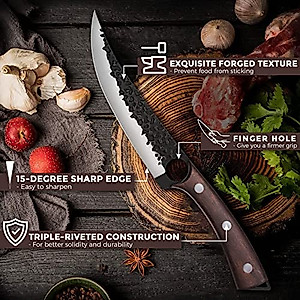 Purple Dragon 7 Inch Boning Knife Hand Forged Fillet Knife Full Tang Chef Knife Meat Vegetable Cleaver High Carbon Steel Kitchen Knife For Fish Meat Deboning With Gift Box for Home Kitchen Restaurant
