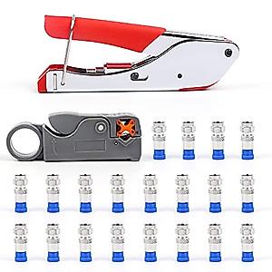 Knoweasy Compression Tool Kit - Coaxial Cable Crimper, Cutter with 20pcs Connectors - Professional Coax Tool Set for RG59/RG6 Coaxial Compression Connections