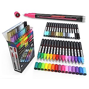 Acrylic Paint Markers Paint Pens Assorted Vibrant Markers for Rock Painting, Canvas, Glass, Mugs, Wood, Ceramic, Fabric, Metal, Ceramics. Non Toxic, Quick Dry, Multi-Surface, Lightfast (EXTRA FINE)