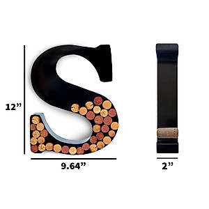 Premium Metal Letter Wine Cork Holder Is A Perfect Bar Decor Made of Durable Metal and A Glossy Black Finish With Rounded Edges , This Bar Cart Accessories Is Easy To Hang , Letter S (9,64”x 2”x 12”).