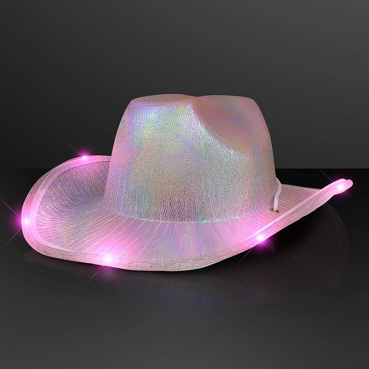 FlashingBlinkyLights Light Up Iridescent Pink Space Cowgirl Hat, Light Up Cowboy Hat with Pink LEDs