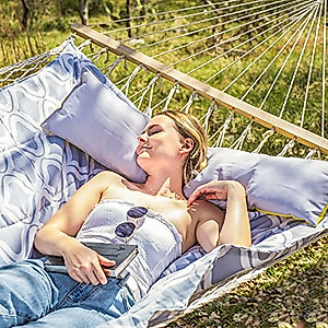 SUNCREAT Portable Double Rope Hammock with Pad, Two Person Tree Hammock for Garden, Backyard, Patio, Poolside, Gray Drops