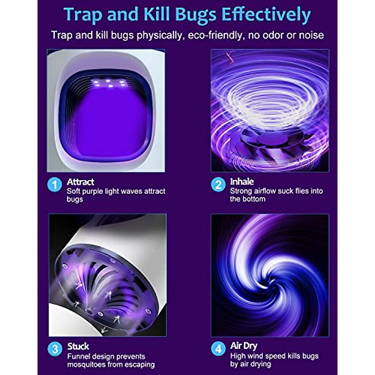 Bug Zapper Indoor, GILAYGROW Insect Trap, Quiet Mosquito Lamp, Electric Mosquito Killer Trap, Fly Trap, Fruit Flies Mosquito Zapper for Bedroom, Living Room, Kitchen, Office(Black) (White)