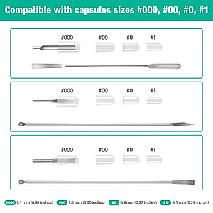 Pack of 5 Capsule Filling Kit for Empty Pill Capsules Filler, Opret Lab Spatula Micro Medicine Spoon, Tiny Spoons Scoop for Powder, Stainless Steel Gel Cap Filler Size #000 00 0 1