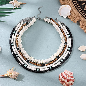 FIRAZIO 5Pcs Puka Shell Necklace Men Seashell Necklace Summer Beach Surfer Necklace for Men Women Hawaiian Necklace for Men White Necklace Beach Jewelry