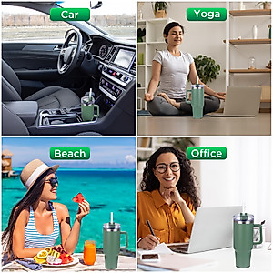 LITHOS Store Premium 40 Oz Stainless Steel Tumbler - Handle & Straw, Insulated Travel Mugs- Hot and Cold Beverages - Includes Bonus Cleaning Brush & Silicone Straw Cover Cap Sky Blue - Ideal Gift