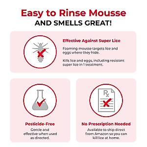 Vamousse Lice Treatment Mousse (6 fl oz), Clinically Proven to Kill Super Lice & Eggs, Easy to Apply & Rinse, Pesticide-Free & Non-Toxic, Includes Reusable Steel Comb