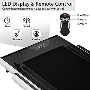 Goplus 2 in 1 Under Desk Treadmill, 2.5HP Superfit Folding Treadmills for Home Office w/Smart APP, Remote Control, LED Display, Bluetooth Speaker, Foldable Walking Jogging Machine (White)