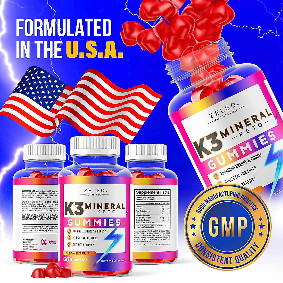 ZELSO (5 Pack) K3 Mineral Keto Gummies Nutrition, The Original K3 Formula Pills Now in Gummy, Advanced Vitamins Plus Multivitamin, 5 Month Supply