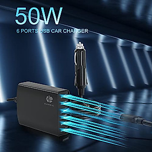 Multi Port USB Car Charger, 50W 6 Port Car Charger Adapter, 12V USB Charger Multi Port Car Phone Charger, USB Cigarette Lighter Adapter for iPhone 13/12/11 Samsung Galaxy and Other USB Devices