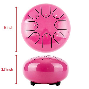 Steel Tongue Drum, Tongue Drum 6 Inch 8 Notes Hand Pan Drum C Key Meditation Drum Percussion Instrument with Bag, 2 Drumsticks, Finger Picks for Adults Kids Beginner - Pink