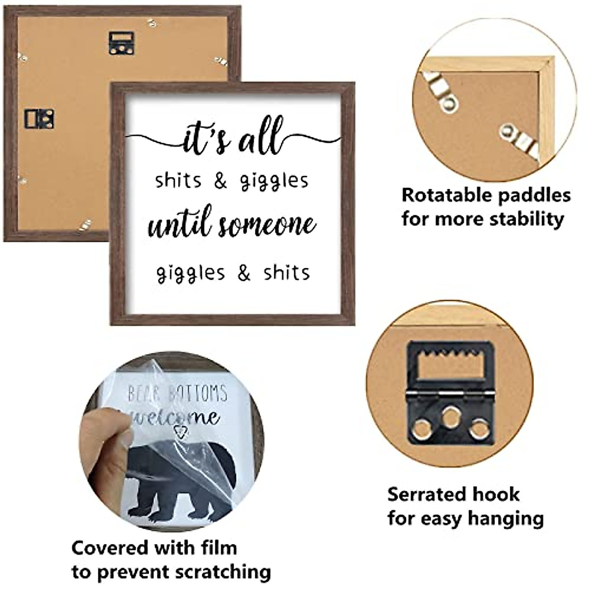 FINGERINSPIRE It's All Shits Art Sign Solid Wood Bathroom Sign with Arylic Layer 7x7 Inch Funny Bathroom Wall Art Large Hangable Wooden Frame for Bathroom Decor