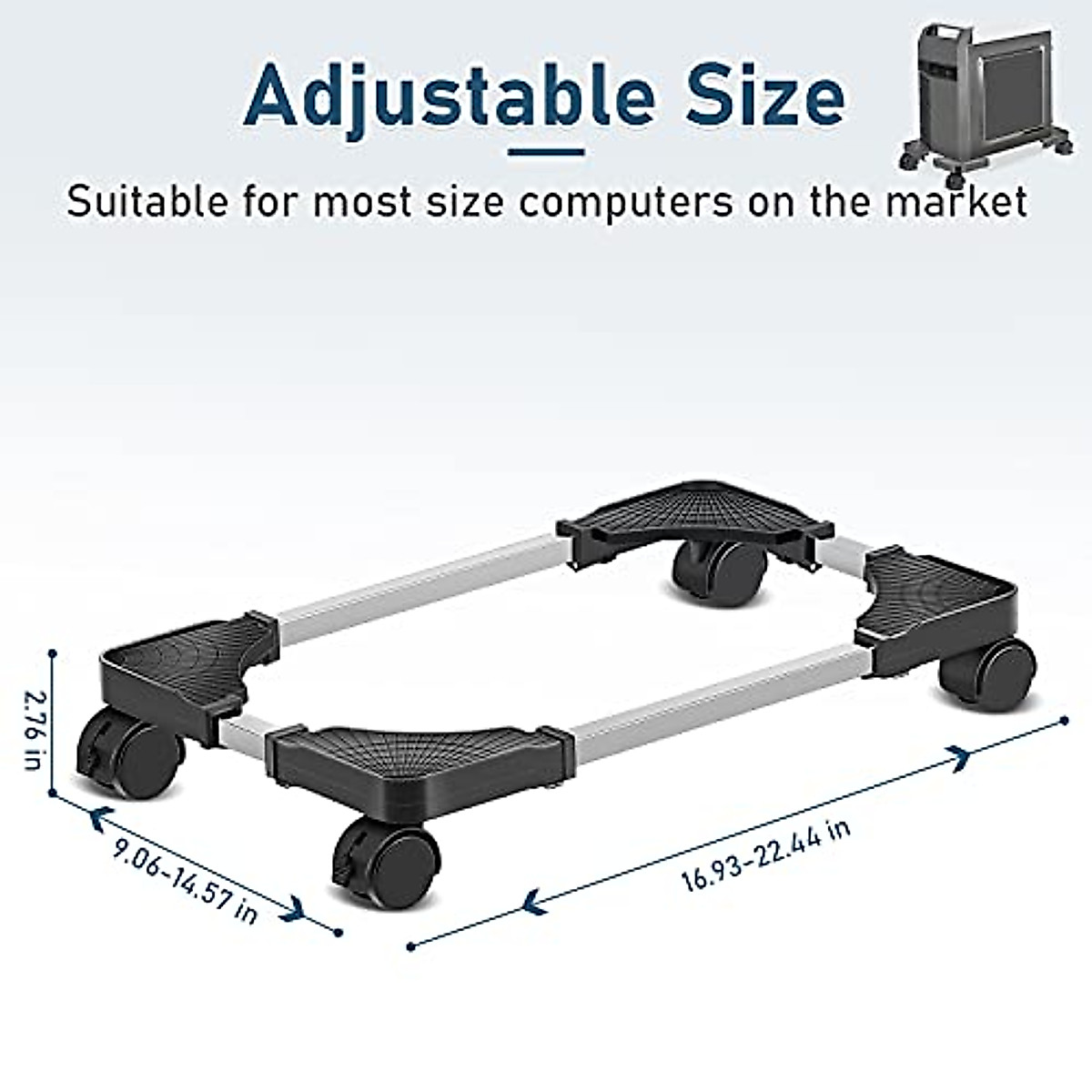 Liitrton Mobile CPU Stand Adjustable Computer Tower Stand with 4 Caster Wheels Fits Most PC (Black)