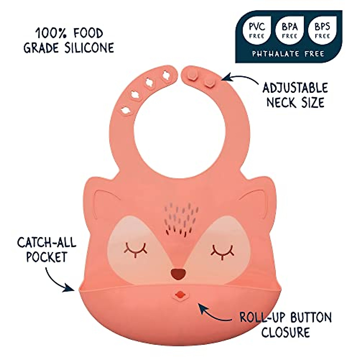 Tiny Twinkle Roll-Up Silicone Bib - Soft, Durable, Easy Clean Waterproof Silicone Bibs With Food Catcher (Coral, Infant)