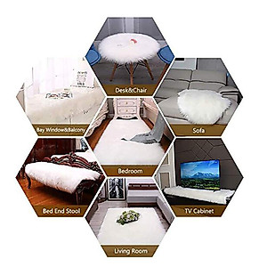 LOVEHOME Round Wool Seat Cushion,Sheepskin Chair Cover,Soft Fur Chair Pads Fluffy Seat Cover Cushions for Stool Or Barstool-White 30x30cm(12x12inch)