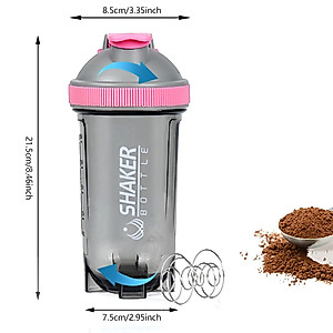 XTK Shaker Bottle Clear Protein Shaker Cup with Mixing Ball 16OZ Leak-Proof Extra-Durable Gym Bottle for Work Out,Shaker for Protein Power Shakes,Handle Portable,Curved Bottom,BPA Free(Pink)