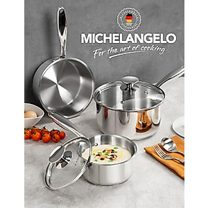 MICHELANGELO Stainless Steel Sauce Pan Set - 1, 2, 3 Qt Saucepans with Lids, Small Stainless Steel Pots for Cooking, Induction Compatible, Dishwasher & Oven Safe