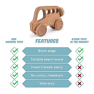 CG Games Wooden Toy Bus with Garage Natural Wood Eco-Friendly Toys for Children Woody Durable Unpainted Toys