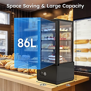 Commercial Display Cake Refrigerator, 3Cu. FT (86 L) Commercial Refrigerator Display Case, Double-Layered Glass Display Cake Fridge with Interior LED Lighting, Ideal for Home, Store and Cafe, Bakery