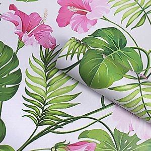 GLOW4U Floral Palm Leaf Pattern Self Adhesive Contact Paper Shelf Drawer Liner Removable Wallpaper for Cabinets Shelves Drawer Wall Arts and Crafts Decal 17.7x78.7 Inches