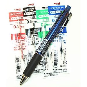 Uni-ball Jetstream 4&1 4 Color 0.5 Mm Ballpoint Multi Pen(msXe510005.9)+ 0.5 Mm Pencil(navy Body) & 4colors Ink Pens Refills Value Set(with Our Shop Original Description of Goods)