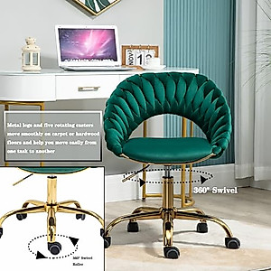 EXZLFA Home Office Desk Chair,Modern Velvet Computer Task Armchair with Height Adjustable and 360° Swivel, Vanity Gold Metal Frame Makeup Chair for Living Room (Emerald)