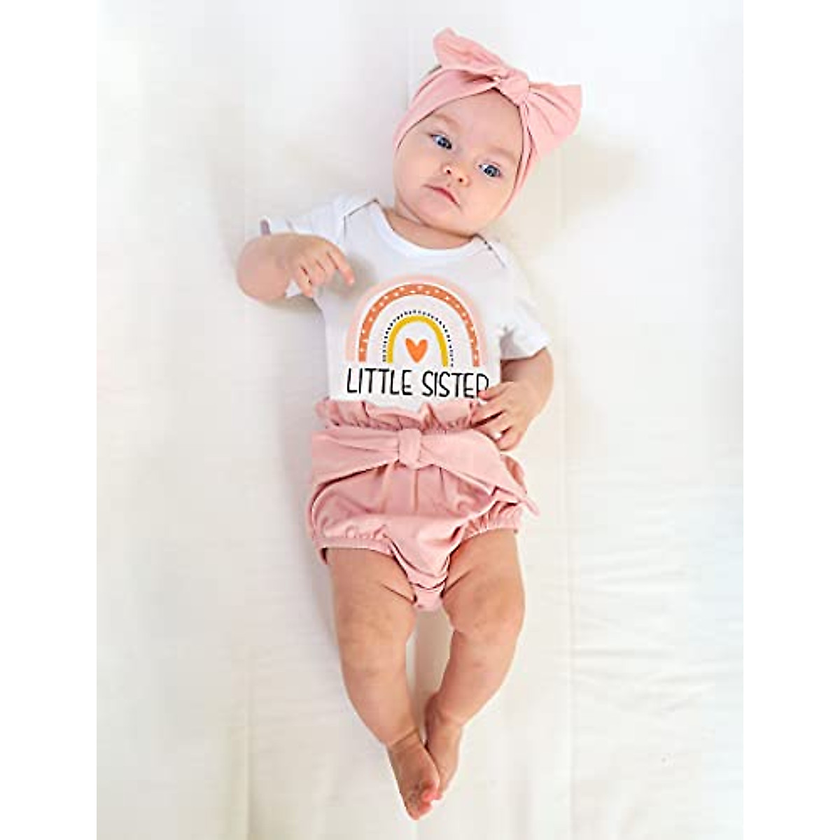 KANGKANG Newborn Baby Girl Clothes Rainbow Romper Short Sets Infant Girl Summer Little Sister Outfits 3PC