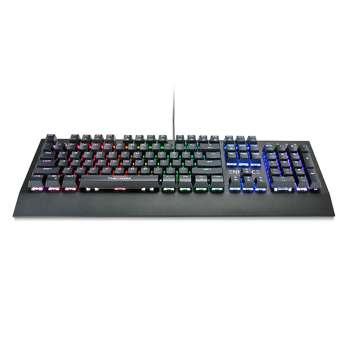 ENHANCE Mechanical Gaming Keyboard - Theorem Backlit LED RGB Gateron Blue Switches - Programmable Macros, Brushed Aluminum Metal, NKRO, Anti-Ghosting, Software Customization - 13 Lighting Effects