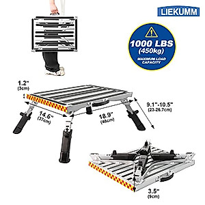 LIEKUMM 18.9"x14.6" RV Step, Holds Up to 1000LBS, Aluminum Folding Platform Step with Non-Slip Rubber Feet, Adjustable Height RV Stool with Friction Strips and Handle for Motorhome SUV Camping Trailer