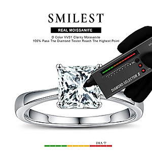 SMILEST 1.5ct Moissanite Rings for Women, Princess D Color VVS1 Clarity Lab Created Diamond Moissanite Ring Rhodium Plated Solid 925 Sterling Silver Moissanite Engagement Ring for Women Wife Gifts