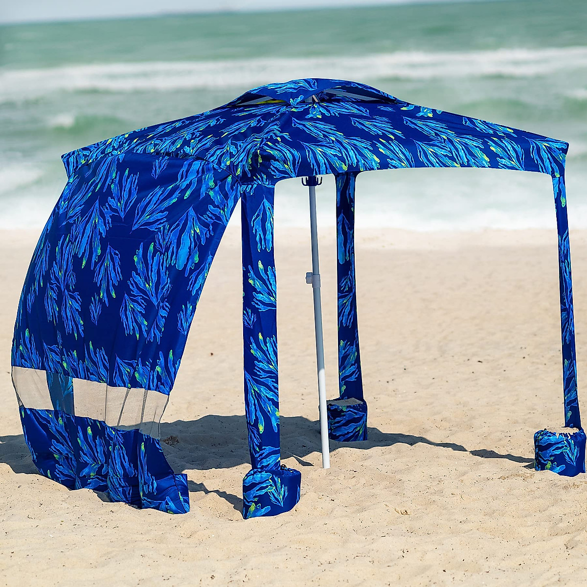 AMMSUN Beach Cabana, 6.2'×6.2' Beach Canopy, Easy Set up and Take Down, Cool Cabana Beach Tent with Sand Pockets, Instant Sun Shelter with Privacy Sunwall, Blue Paint