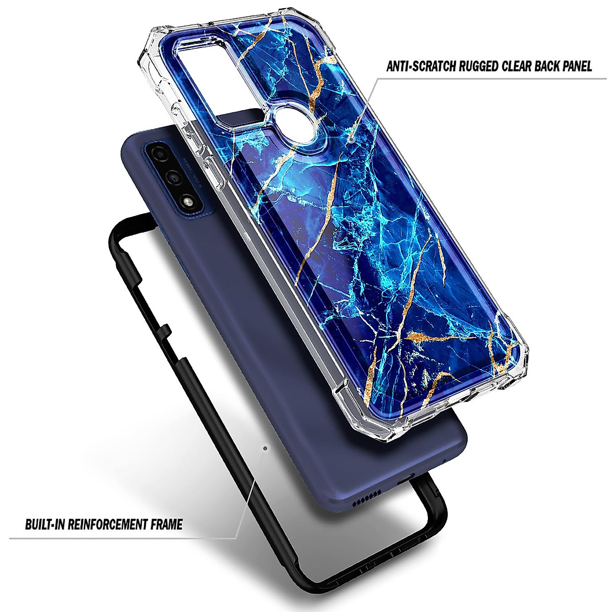 NZND Compatible with Motorola Moto G Go (AT&T XT2163-7 6.5") with [Built-in Screen Protector], Full-Body Protective Shockproof Rugged Bumper Cover Case (Sapphire)