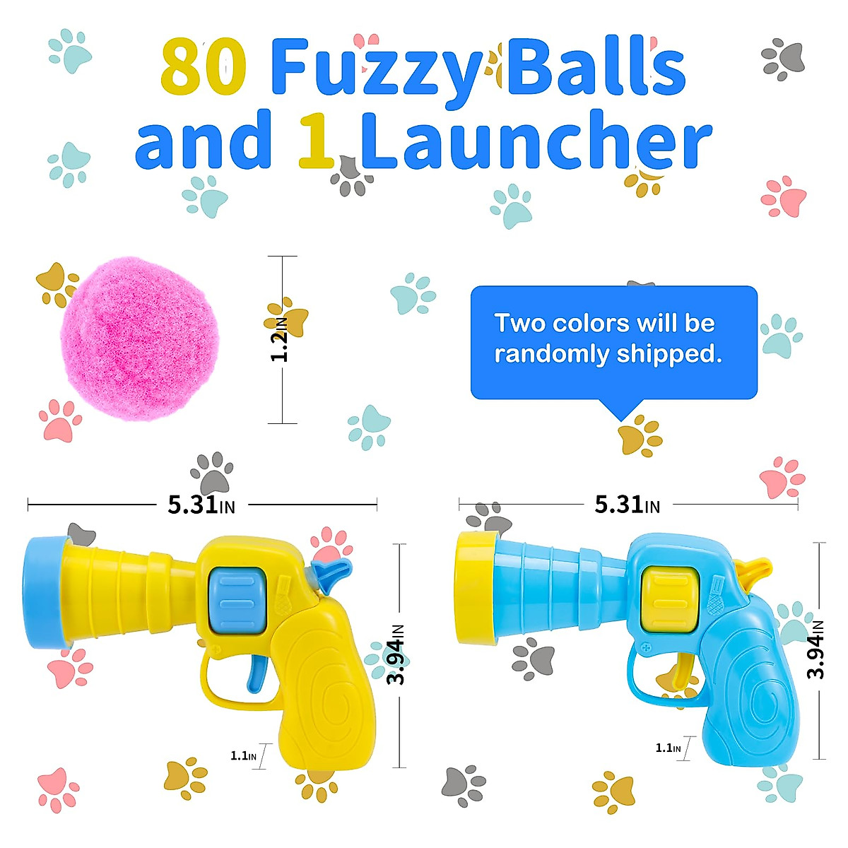 Hggha 81Pcs Cat Ball Launcher Gun,Funny Interactive Cat Toys for Bored Indoor Adult Cats, 80Pcs Plush Cat Toy Balls with 1 Launcher, Cat Fetch Toys, Cute Kitten Kitty Toys for Training,Playing