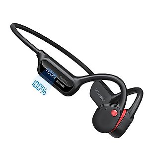 Ortizan Bone Conduction Headphones with LED Display, Open Ear Headphones Bluetooth 5.3 Sports Wireless Earphones with Built-in Mic IPX8 Waterproof for Swimming,Running, Cycling, Hiking(I6,Black)
