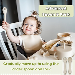 Anari Baby Led Weaning Supplies | Divided Silicone Suction Toddler Plates and Bowls Set | First Stage Self Feeding Baby Utensils | Baby Feeding Supplies for 6+ months old (Pastel Blue)