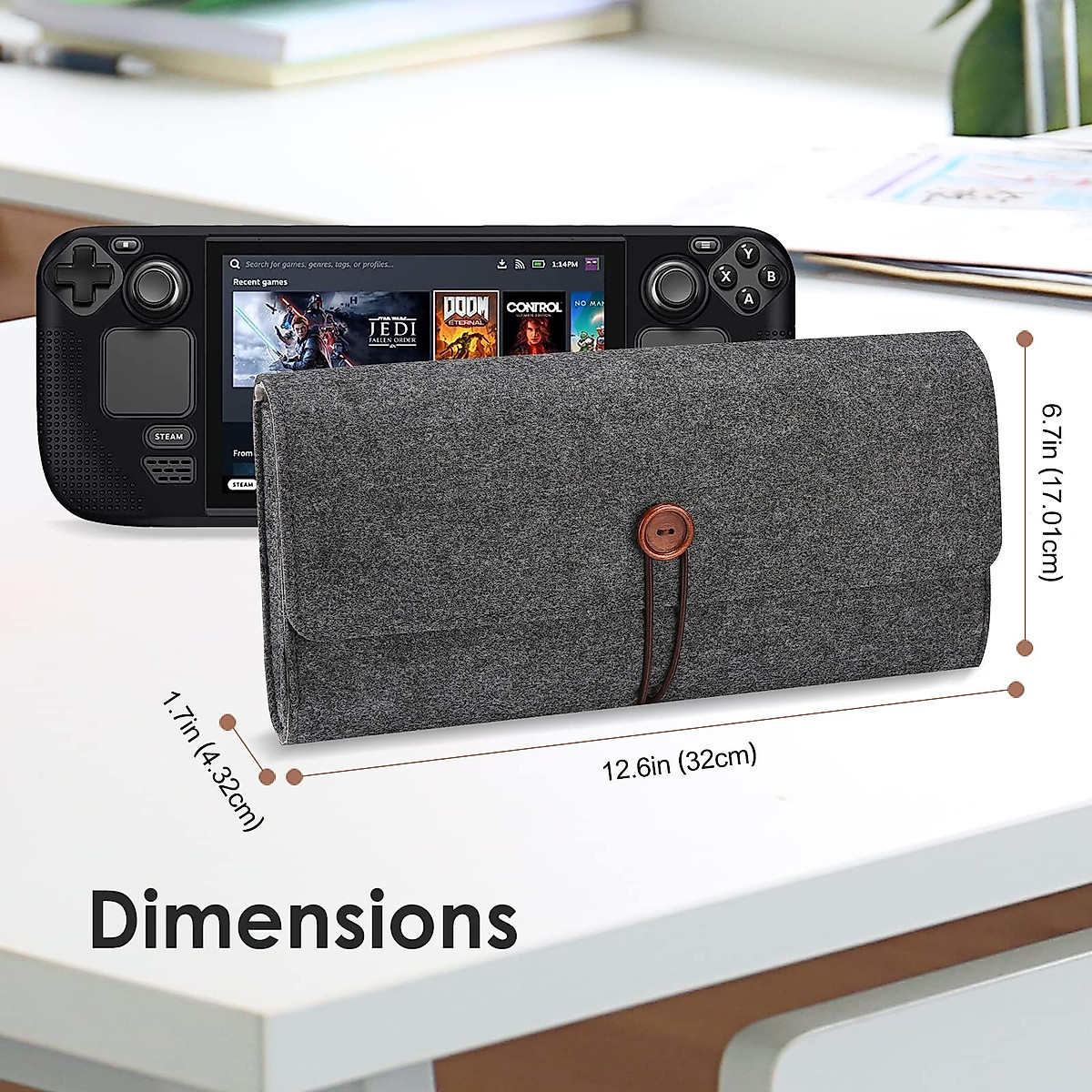 ProCase Felt Pouch Sleeve for Steam Deck, Portable Travel Storage Bag Ultra Slim Carrying Case Cover for Valve Steam Deck 2021 Release –Black