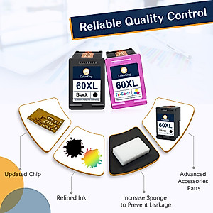 Colorking Remanufactured Ink Cartridge Replacement for HP 60XL 60 XL CC641WN CC644WN for HP Photosmart C4680 D110a C4795 DeskJet D2680 F4280 F4480 F2430 F4580 Envy 100 Printer (1 Black, 1 Tri-Color)