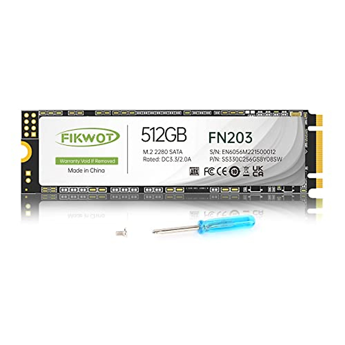 Fikwot FN203 M.2 SATA SSD - SLC Cache 3D NAND TLC SATA III 6Gb/s M.2 2280 NGFF Internal Solid State Drive, Up to 550MB/s, Compatible with Ultrabooks, Tablet Computers and Mini PCs (512GB)