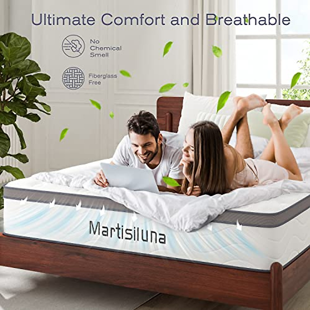 Martisiluna Full Mattress, 10.5 Inch Memory Foam Full Hybrid Mattress in a Box, with Antistatic Silver Fiber Fabric, Double Edge Support & Pressure Relief, CertiPUR-US Certified